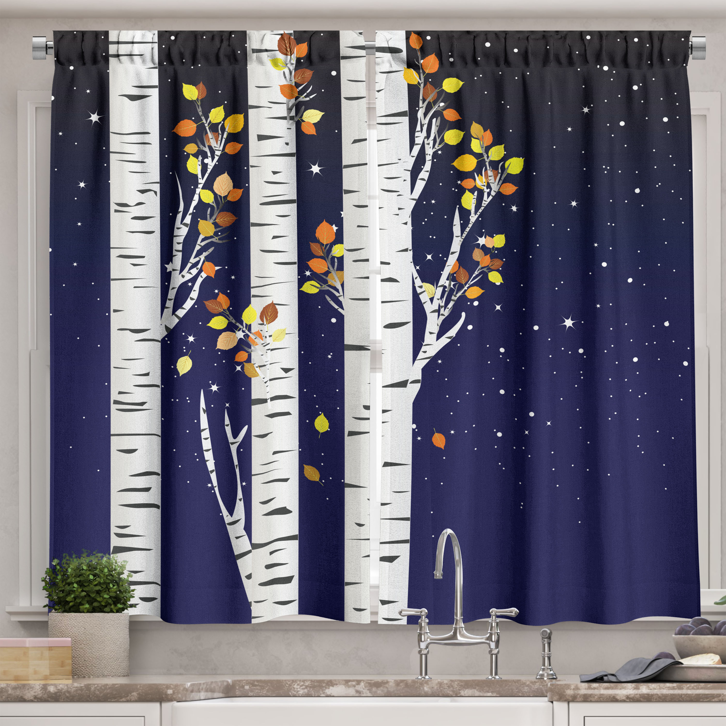 Autumn Curtains 2 Panels Set, Birch Trees with Colorful Fall Season ...
