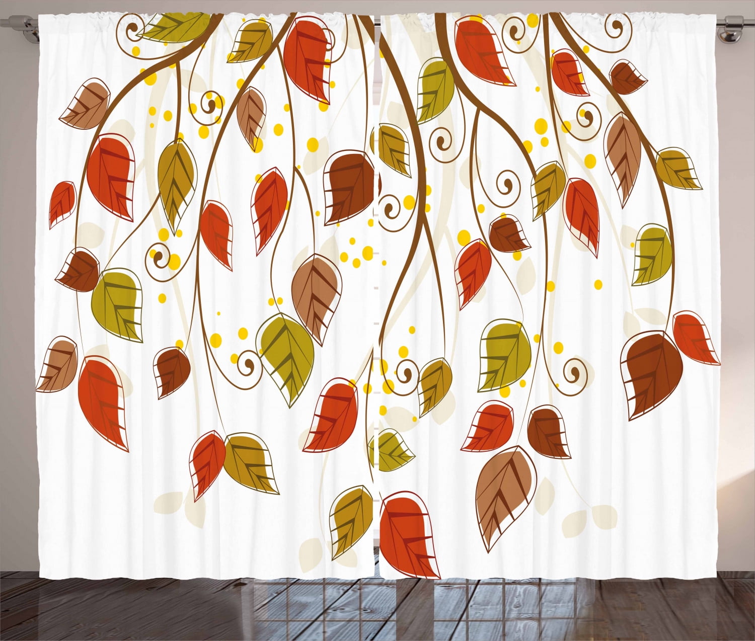 Ambesonne Autumn Curtains 2 Panel Set, Branches Leaves Fall, 108" x 84 ...