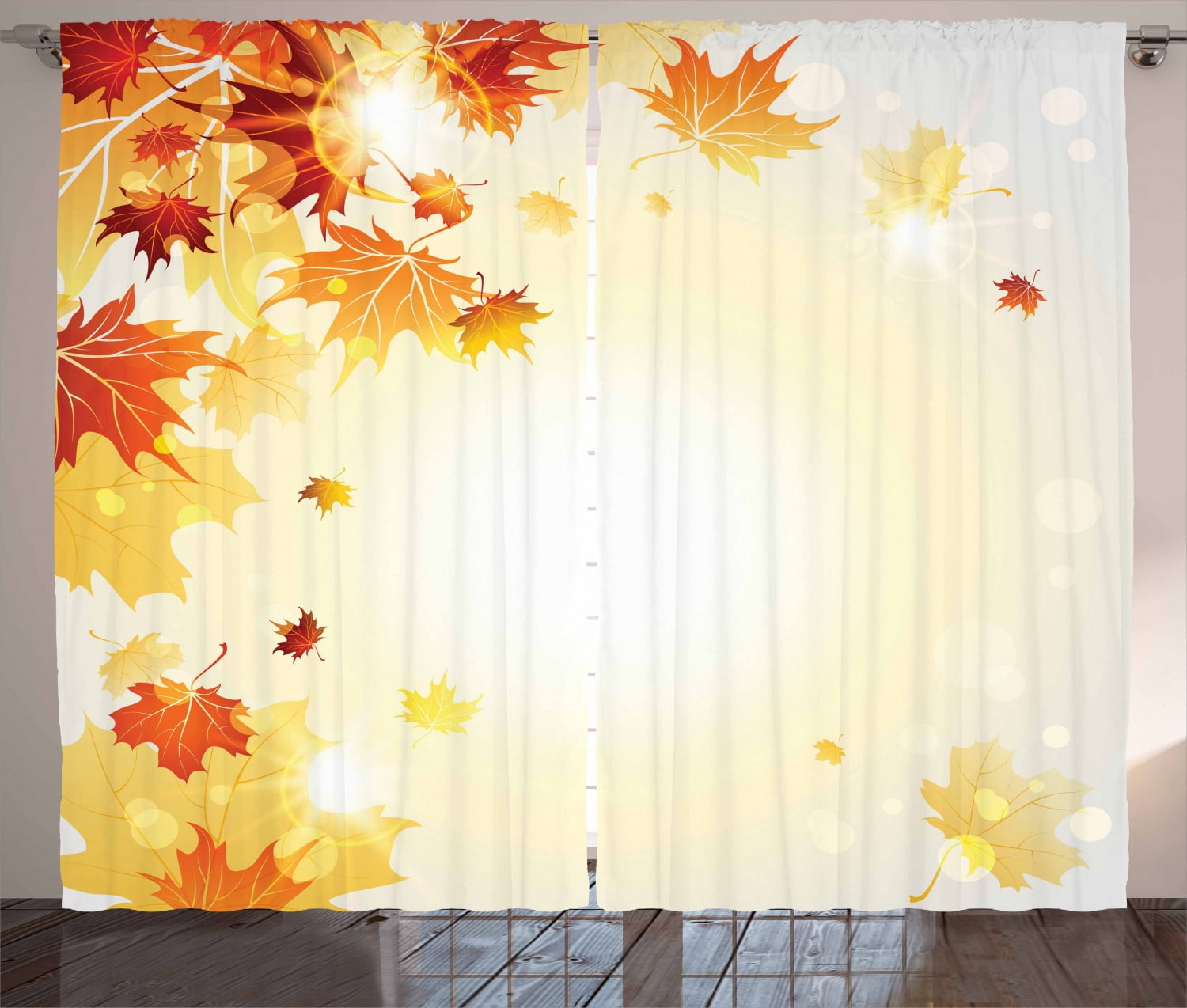 Ambesonne Autumn Curtains 2 Panel Set, Flying Maple Leaves, 108" x 84 ...