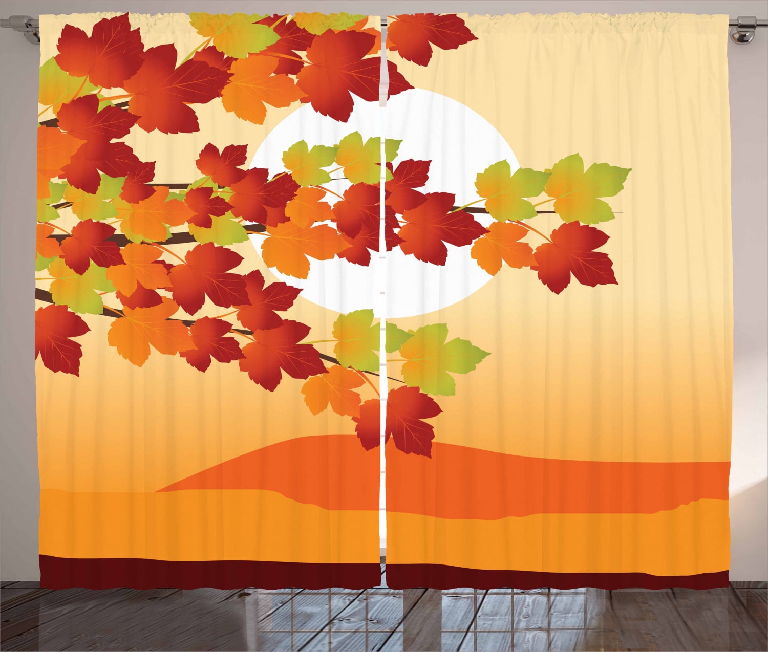 Ambesonne Autumn Curtains 2 Panel Set, Maple Tree Branches, 108" x 96 ...