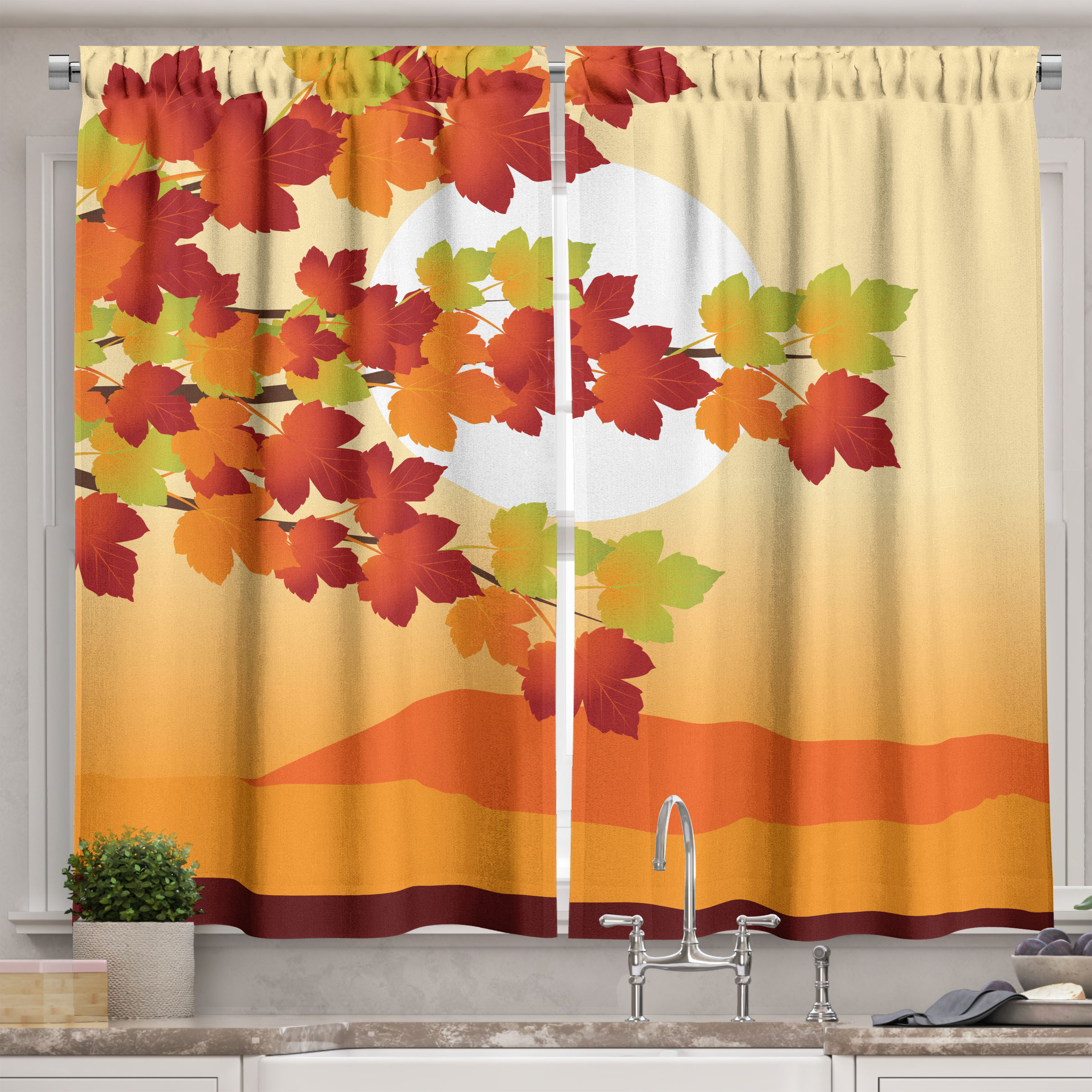 Autumn Curtains 2 Panels Set, Fall Season Landscape in Warm Tones Maple ...