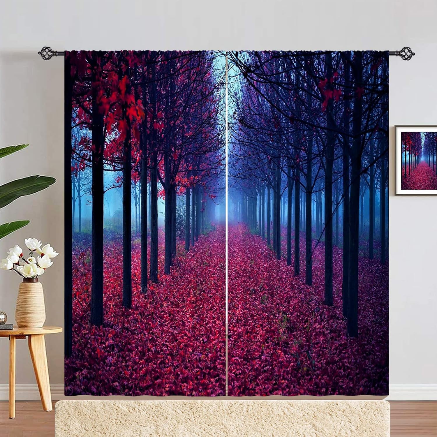 Autumn Curtains Nature Landscape Theme Window Drapes with Fall Forest ...