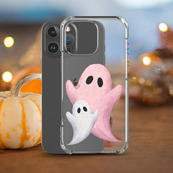 Autumn Cute Pink Ghost Clear Fall Halloween Phone Case with iPhone 17 ...
