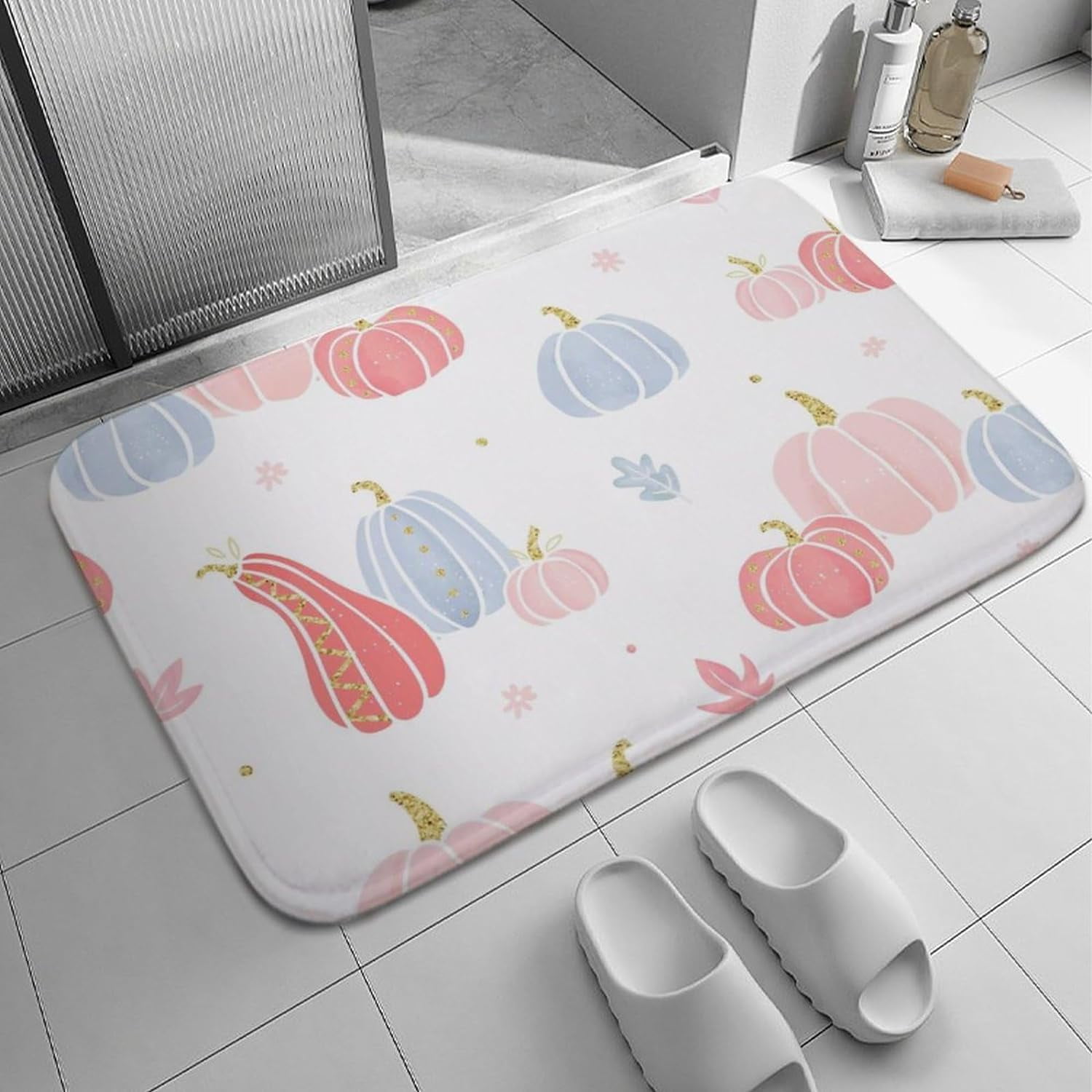 Autumn Cute Pink Pumpkin Bath Mat Bathroom Rugs Thanksgiving Fall ...