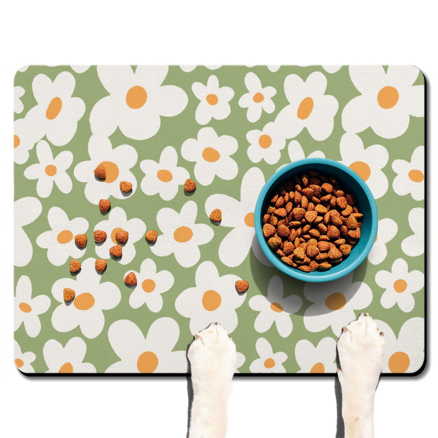 Autumn Daisy Pet Feeding Mat - Absorbent Non-Slip Dog Food Mat ...