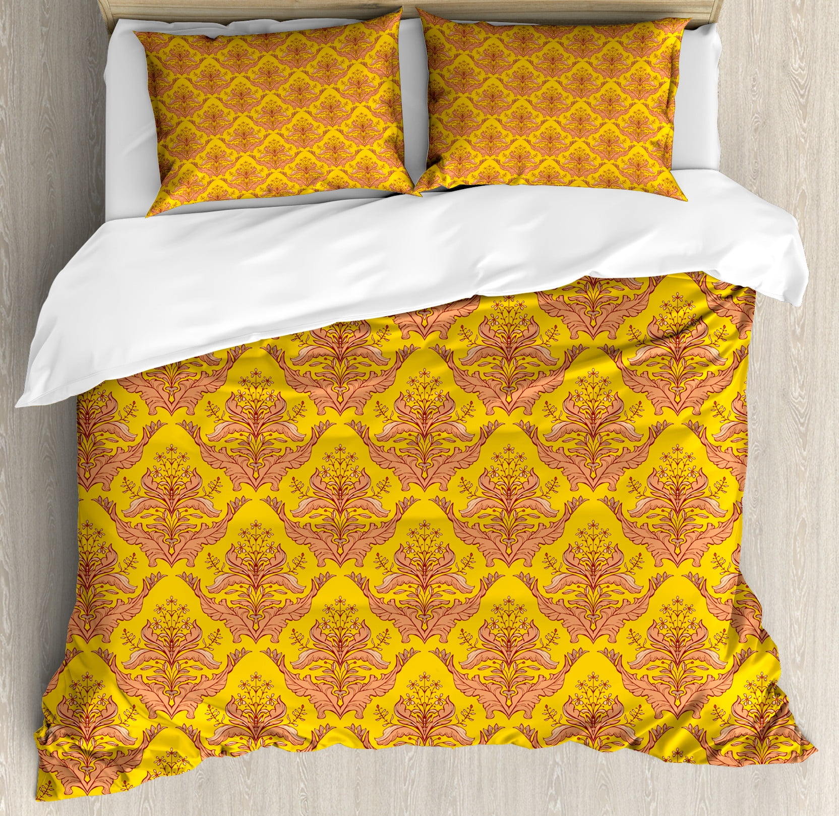 Autumn Damask Duvet Cover Set, Floral Theme Inspired Classic Ornamental ...
