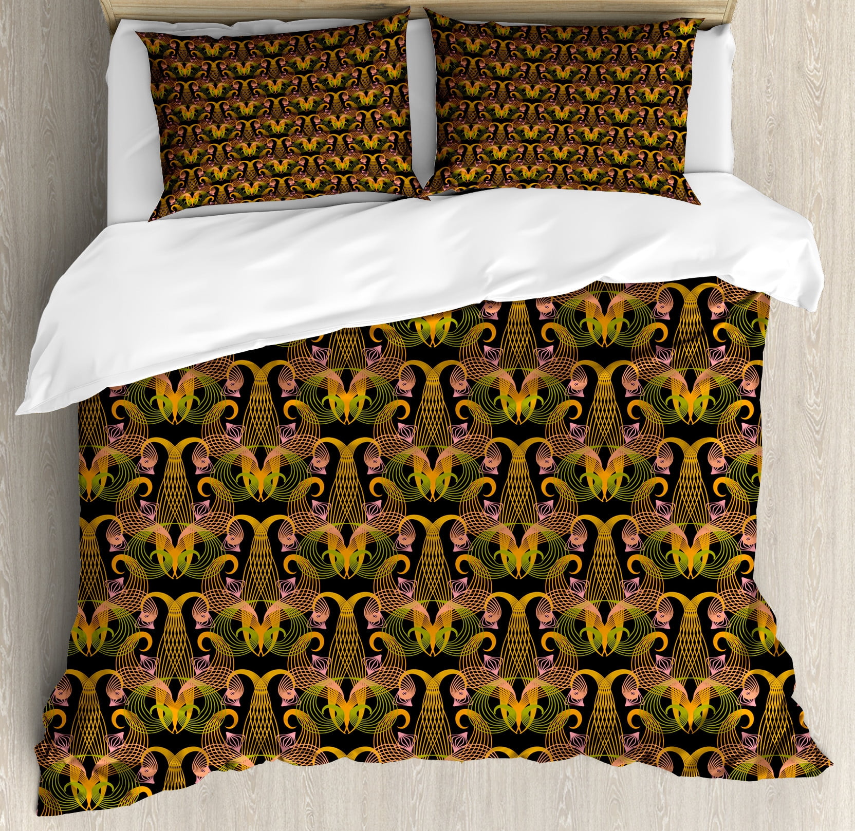 Autumn Damask Duvet Cover Set, Ornamental Antique Style Repetitive ...
