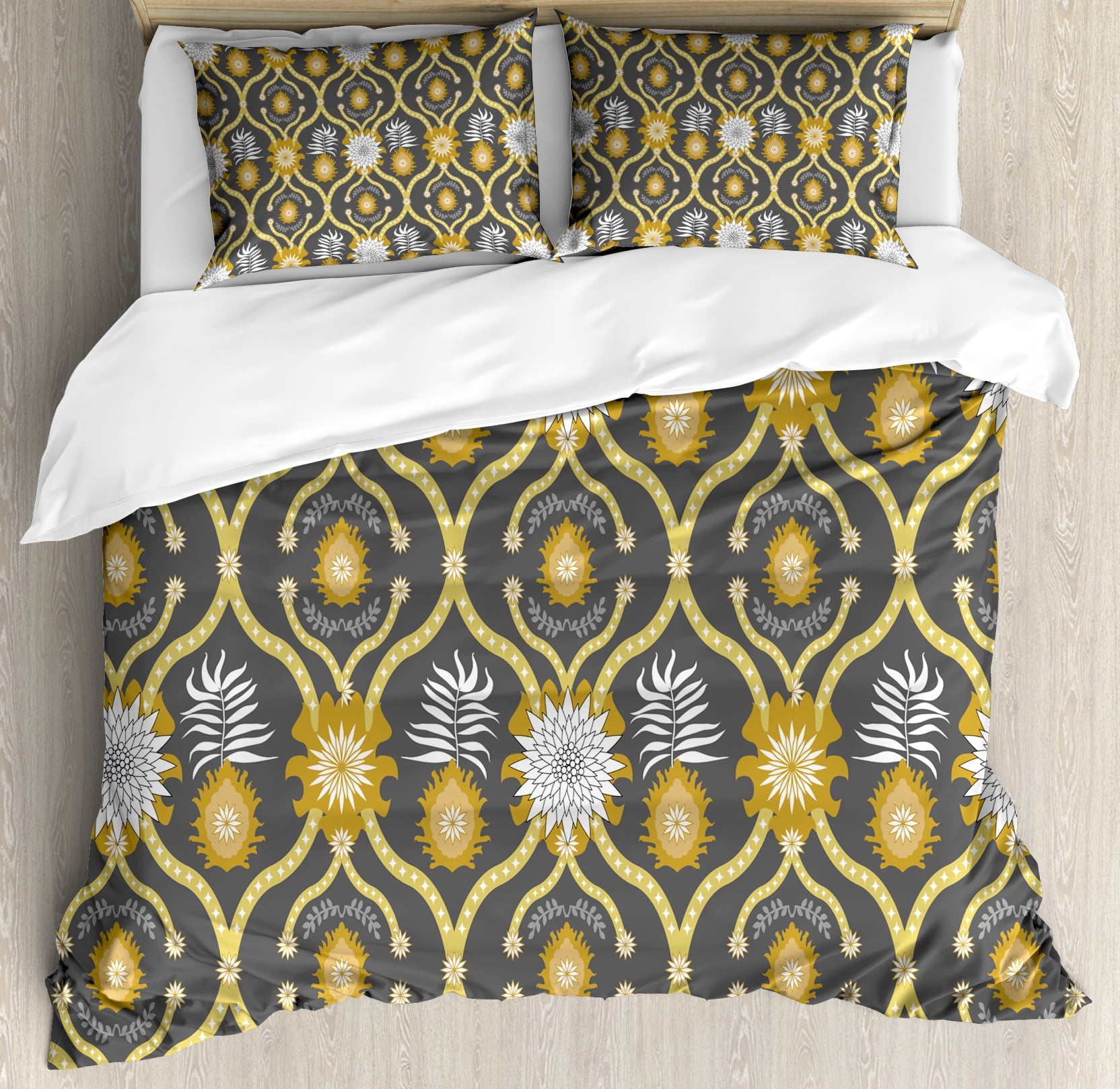 Autumn Damask Duvet Cover Set, Repeated Pattern Oriental Art Style ...