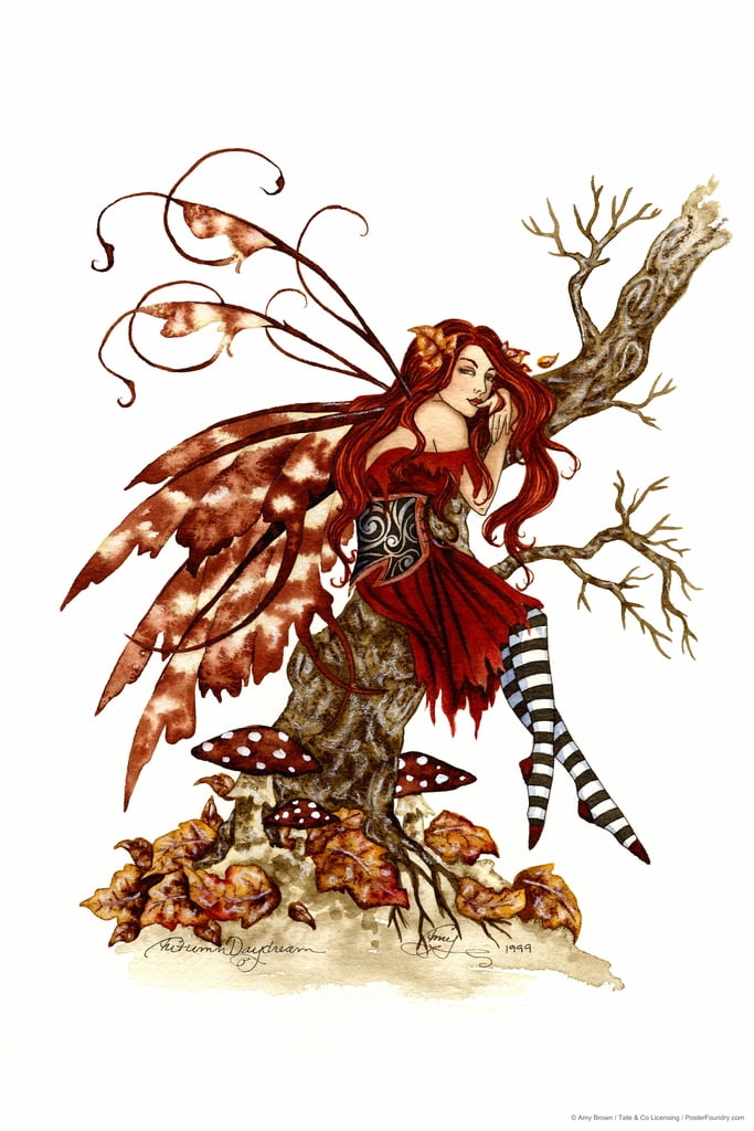 Autumn Daydream Fairy In Tree by Amy Brown Fantasy Poster Fall Leaves ...