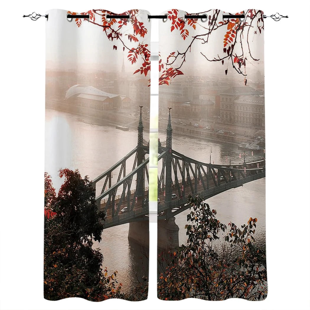 Autumn Deciduous Leaves Kitchen Curtains Bedroom Decor Items Curtain ...