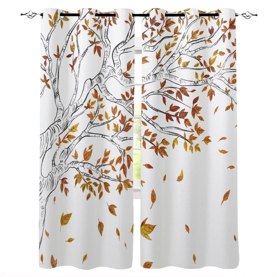 Autumn Deciduous Leaves Kitchen Curtains Bedroom Decor Items Curtain ...