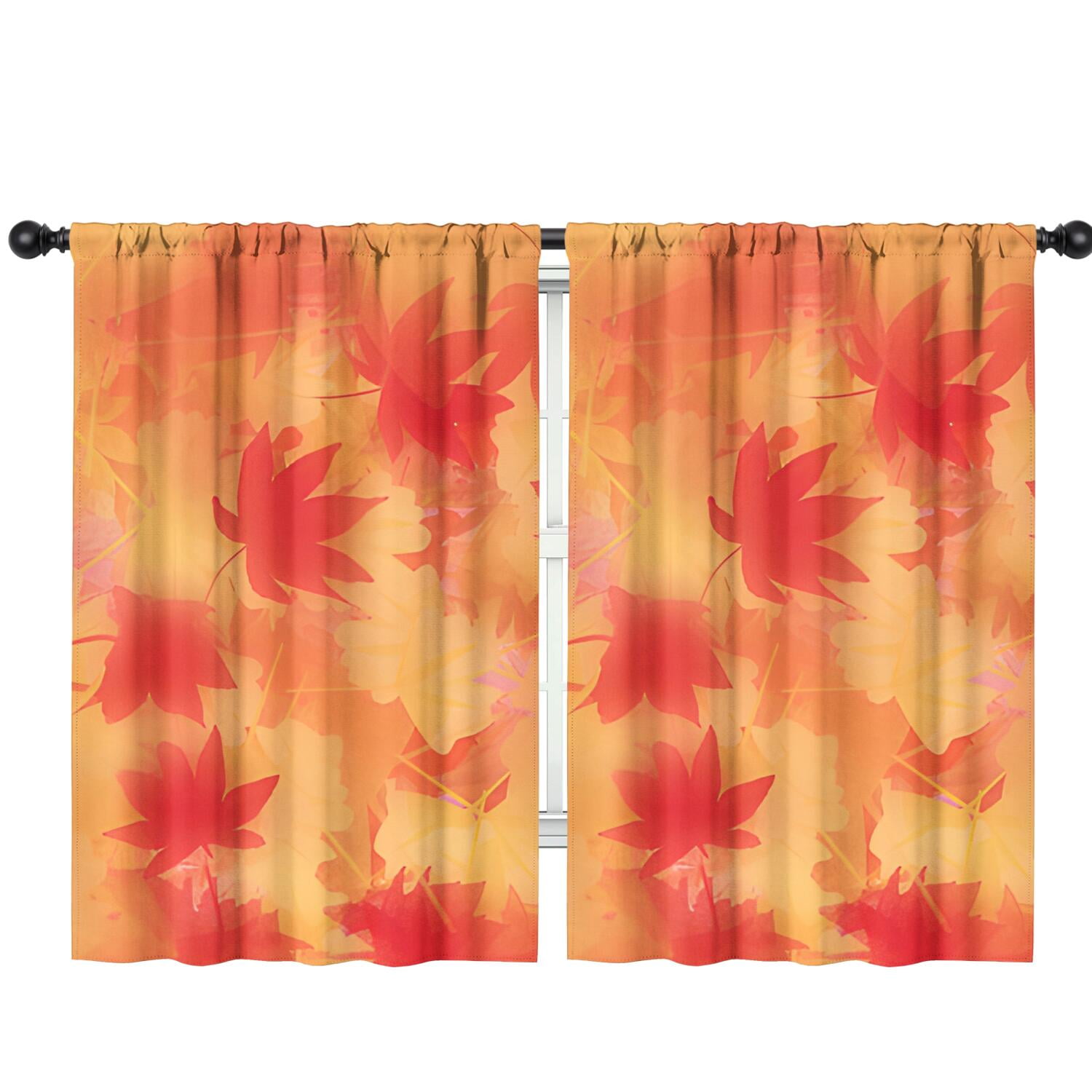 Autumn Decor Fall Festival Rustic Style Kitchen Curtains 2 Pieces Semi ...