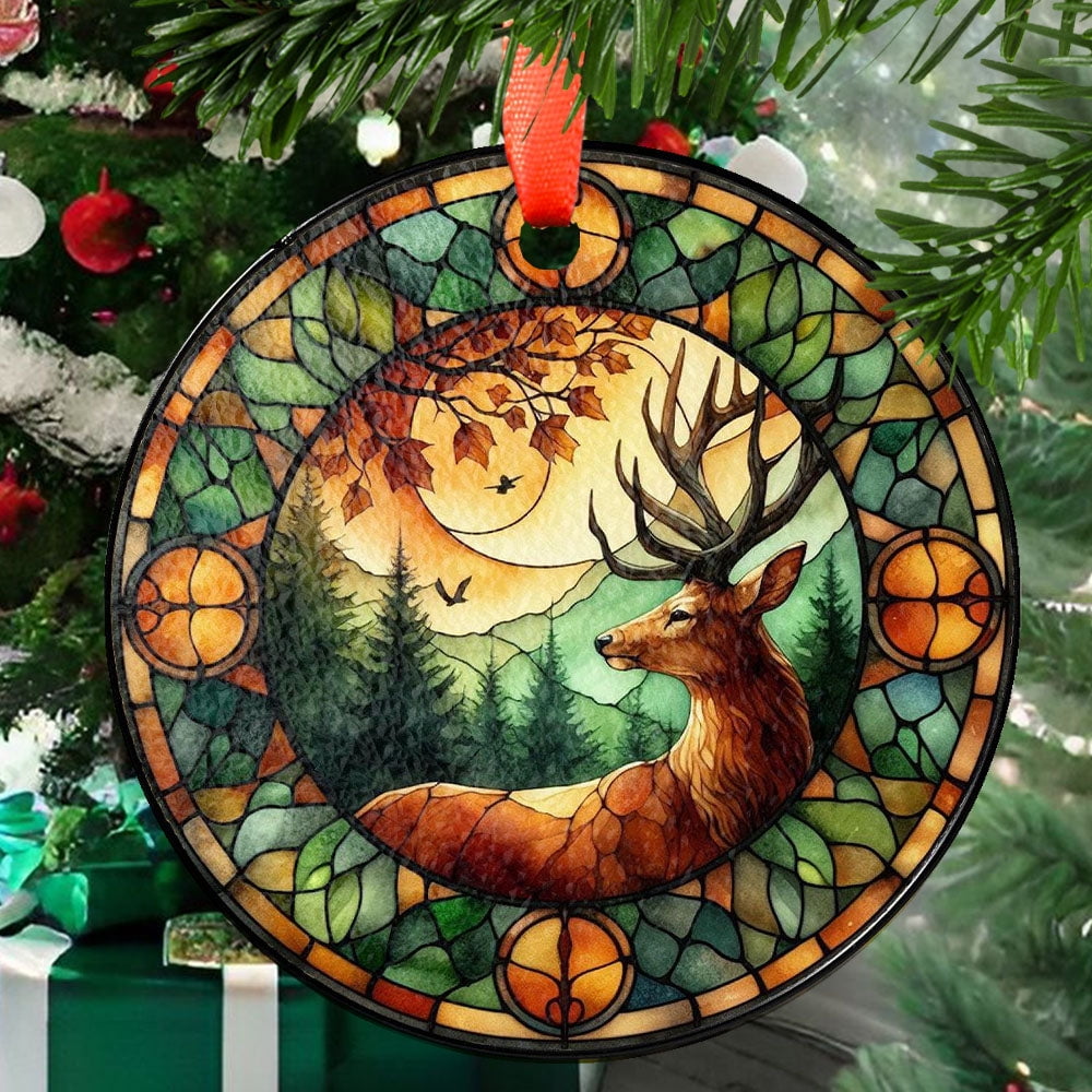 Autumn Deer Faux Ornament Suncatcher, Forest Animal Window Decor ...