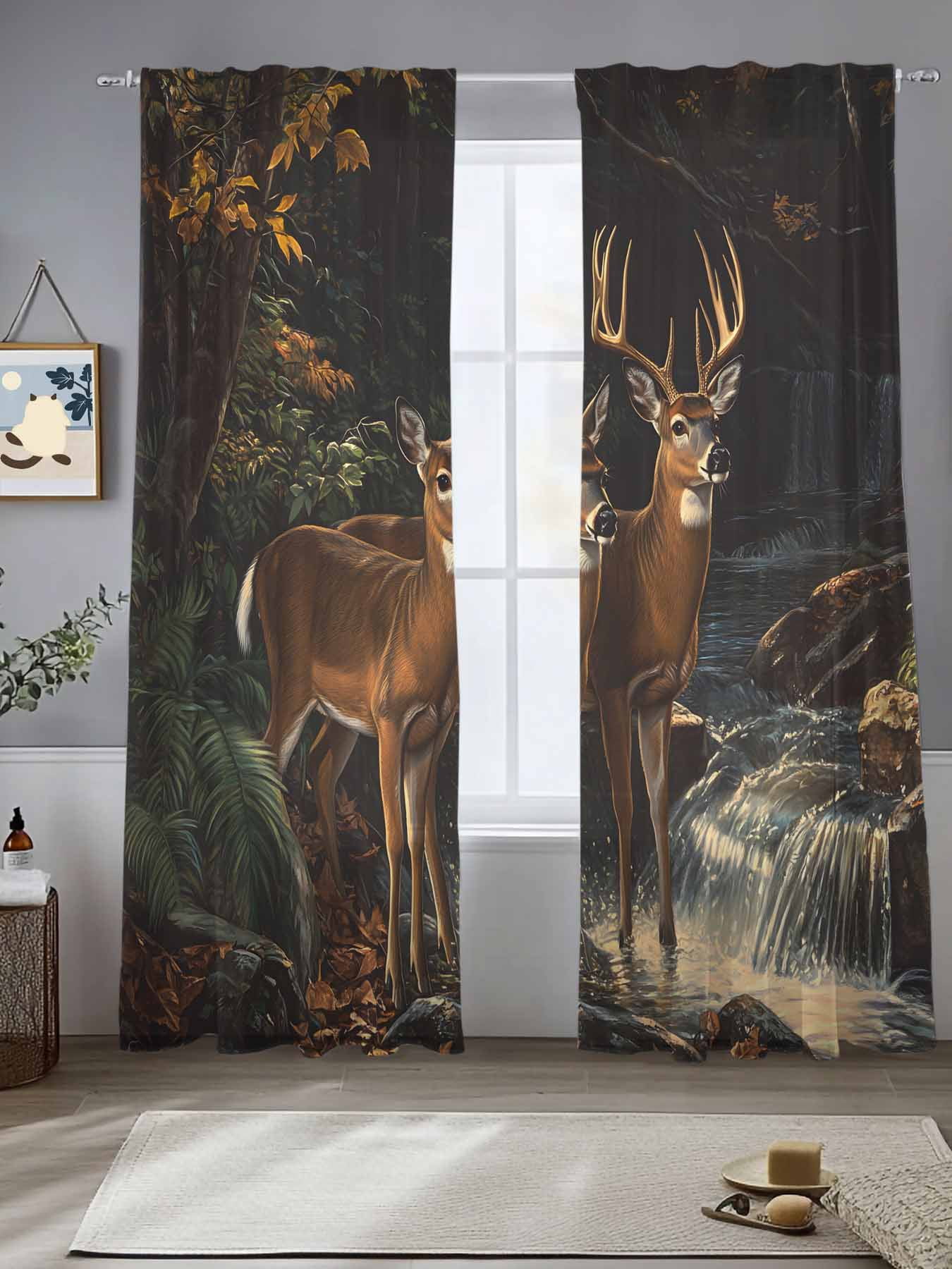 Autumn Deer Sheer Curtains for Living Room Bedroom Forest River Elk ...