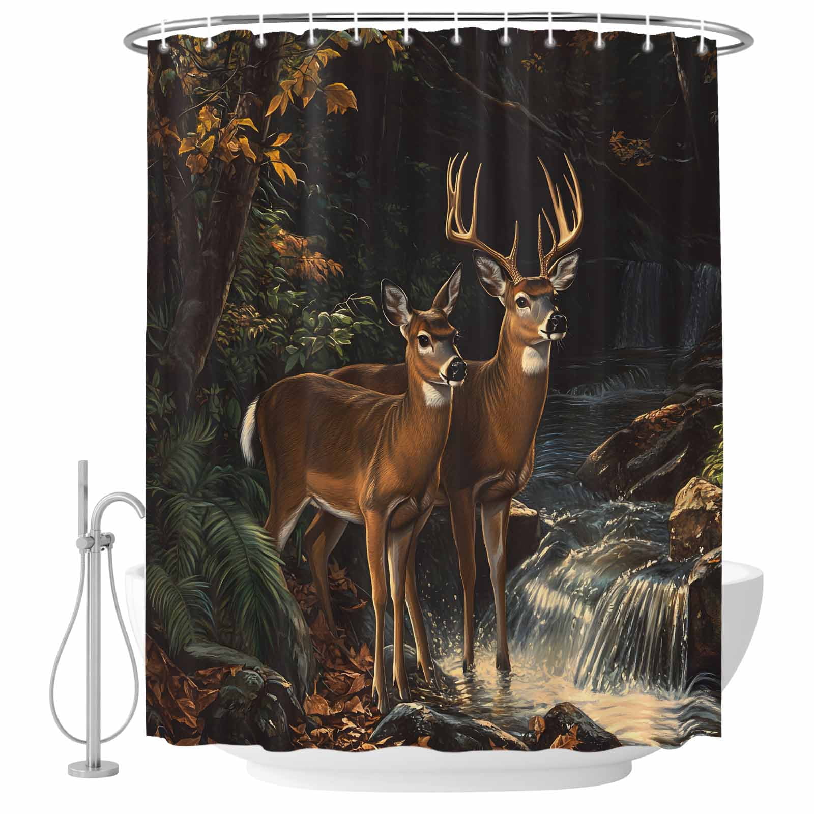 Autumn Deer Shower Curtain Set - Long 72" x 84" Washable Bathtub ...