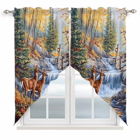 Autumn Deer Swag Curtains Farmhouse Elk River Swag Valances for Kitchen ...
