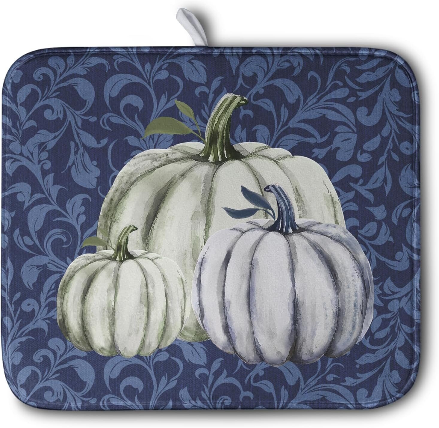 Autumn Dish Drying Mat Fall Navy Blue White Pumpkin Dish Pad for ...