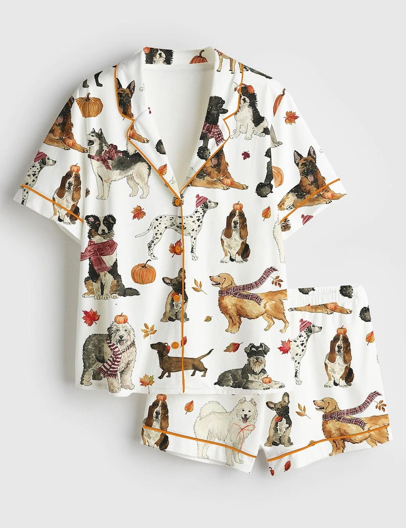 Autumn Dog Pajama Set | Cozy Fall Sleepwear for Dog Lovers (Short ...