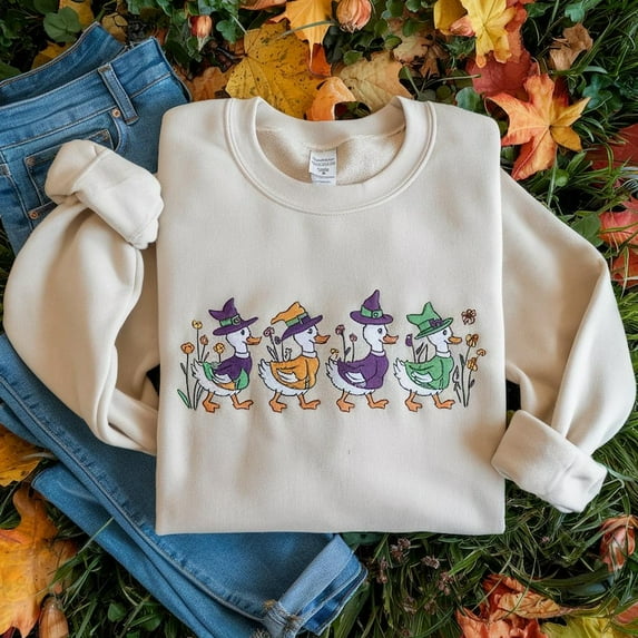 Autumn Ducks Embroidered Sweatshirt | Cute Duck Parade Design | Cozy ...