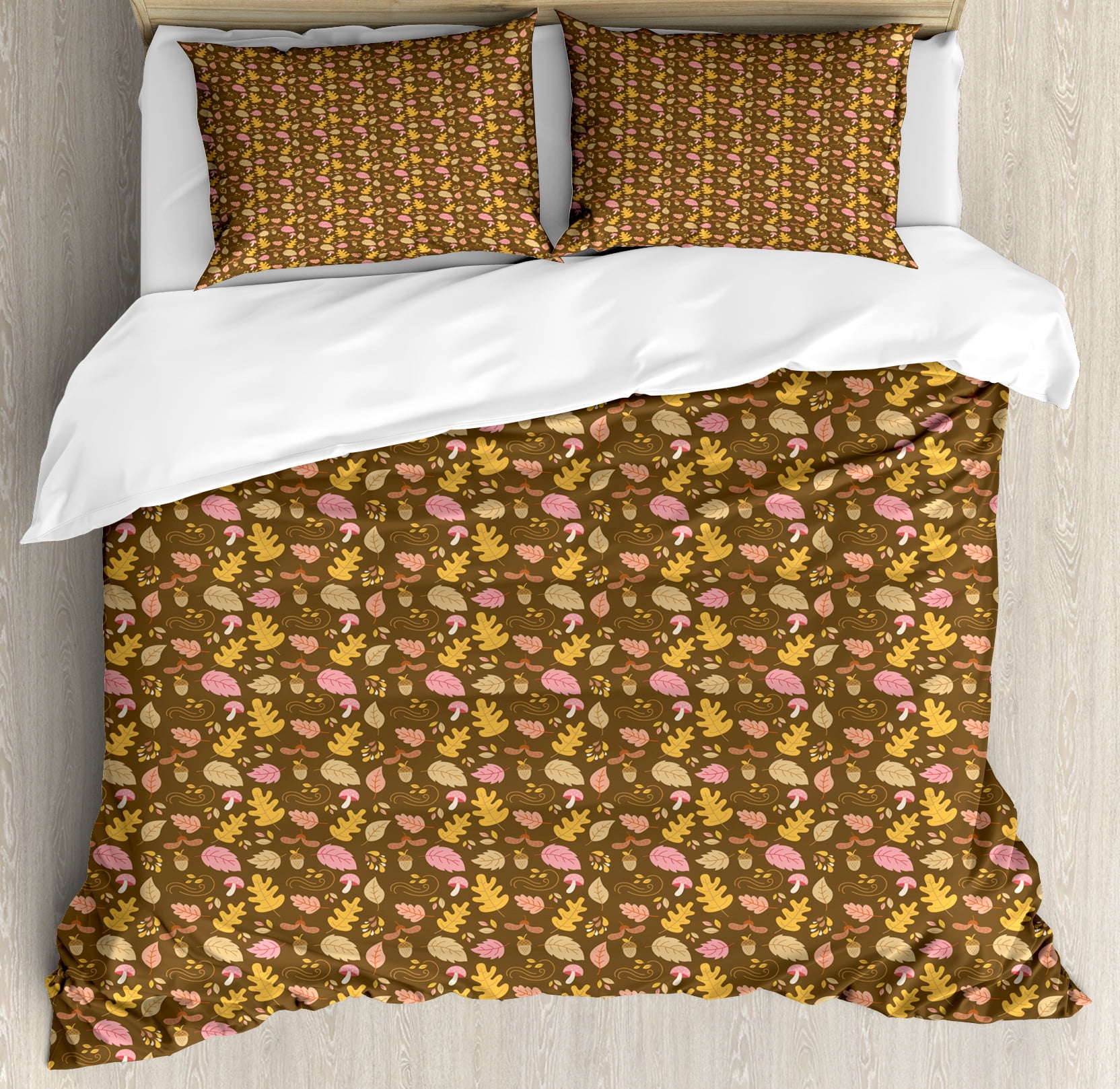 Autumn Duvet Cover Set, Colorful Seasonal Elements Leaves Fall down Oak ...