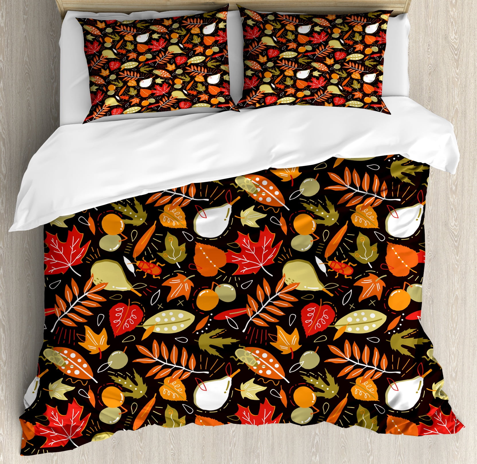 Autumn Duvet Cover Set, Fall Season Growth Flourish Maple Willow Pears ...