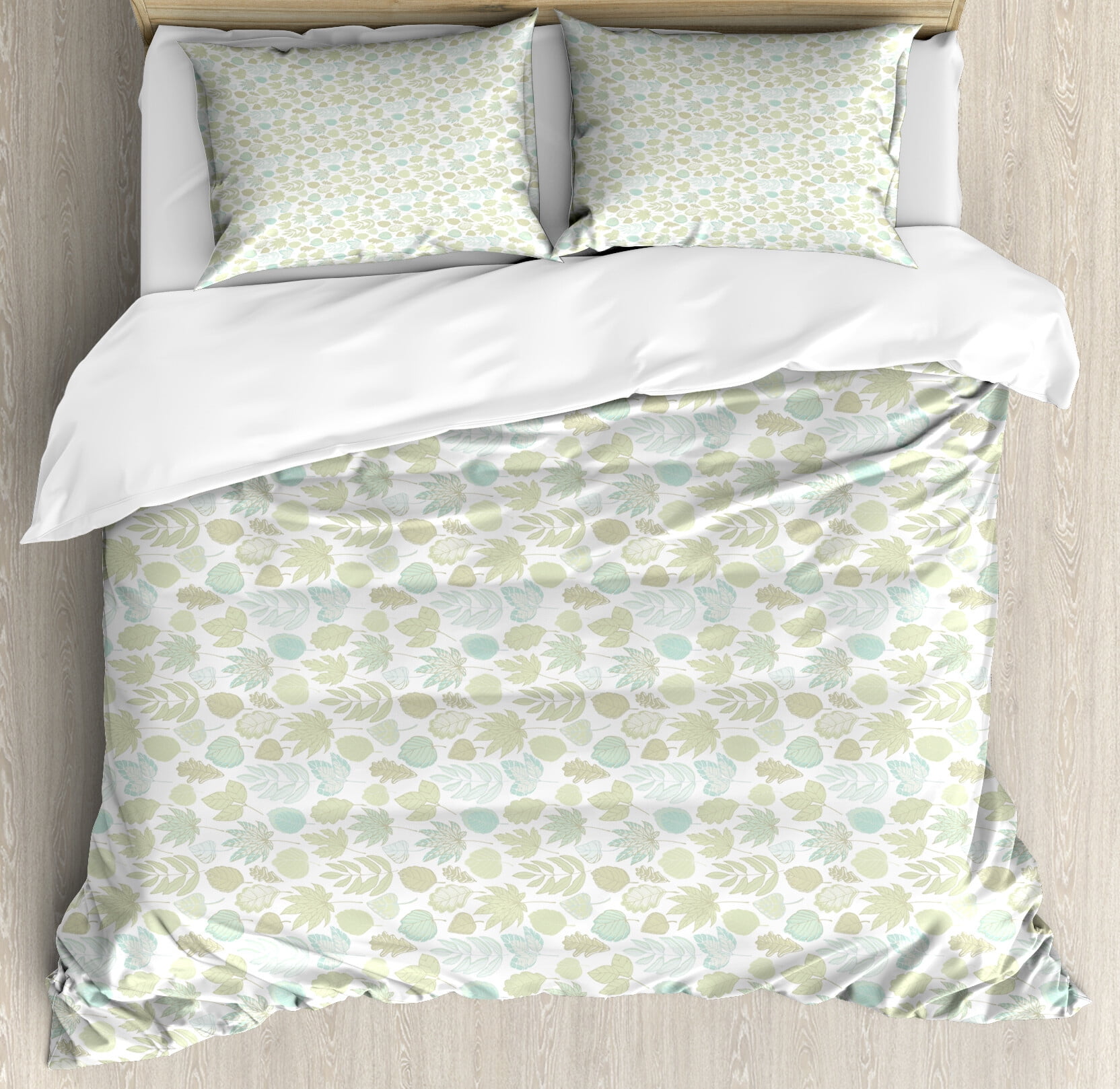 Autumn Duvet Cover Set, Rhythmic Pastel Tones Leaves Illustration Print ...