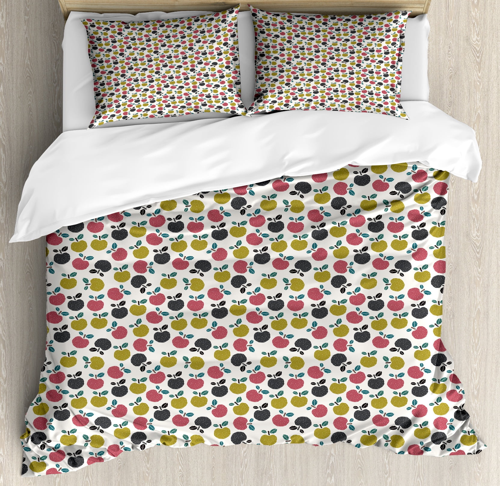 Autumn Duvet Cover Set, Seasonal Fruits Apples Doodle Simplistic Design ...