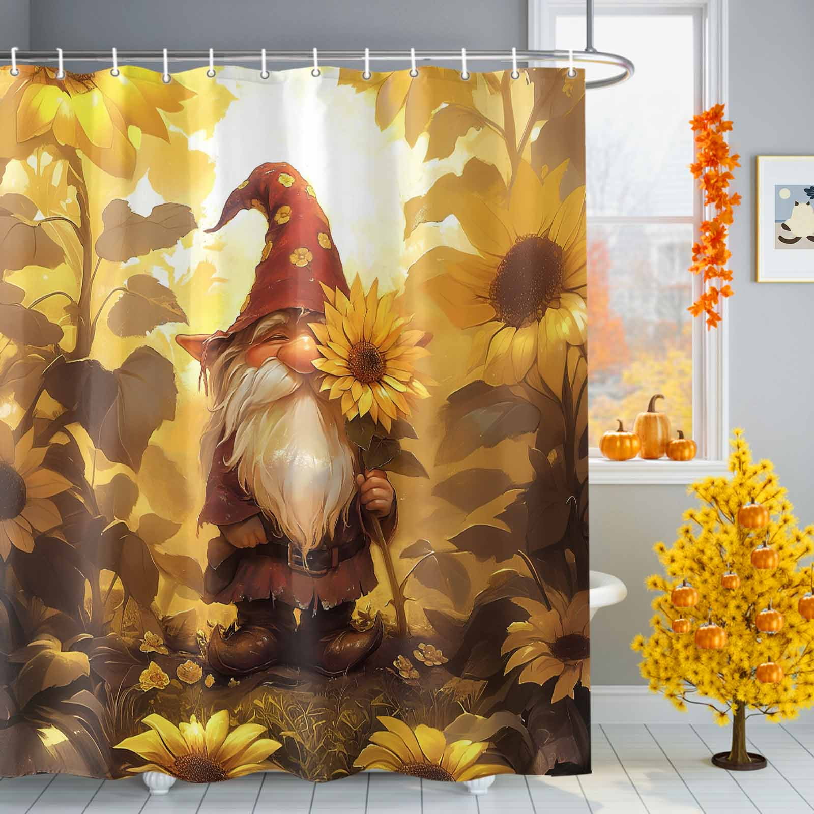 Autumn Dwarf and Yellow Sunflower Floral Shower Curtain for Bathroom ...