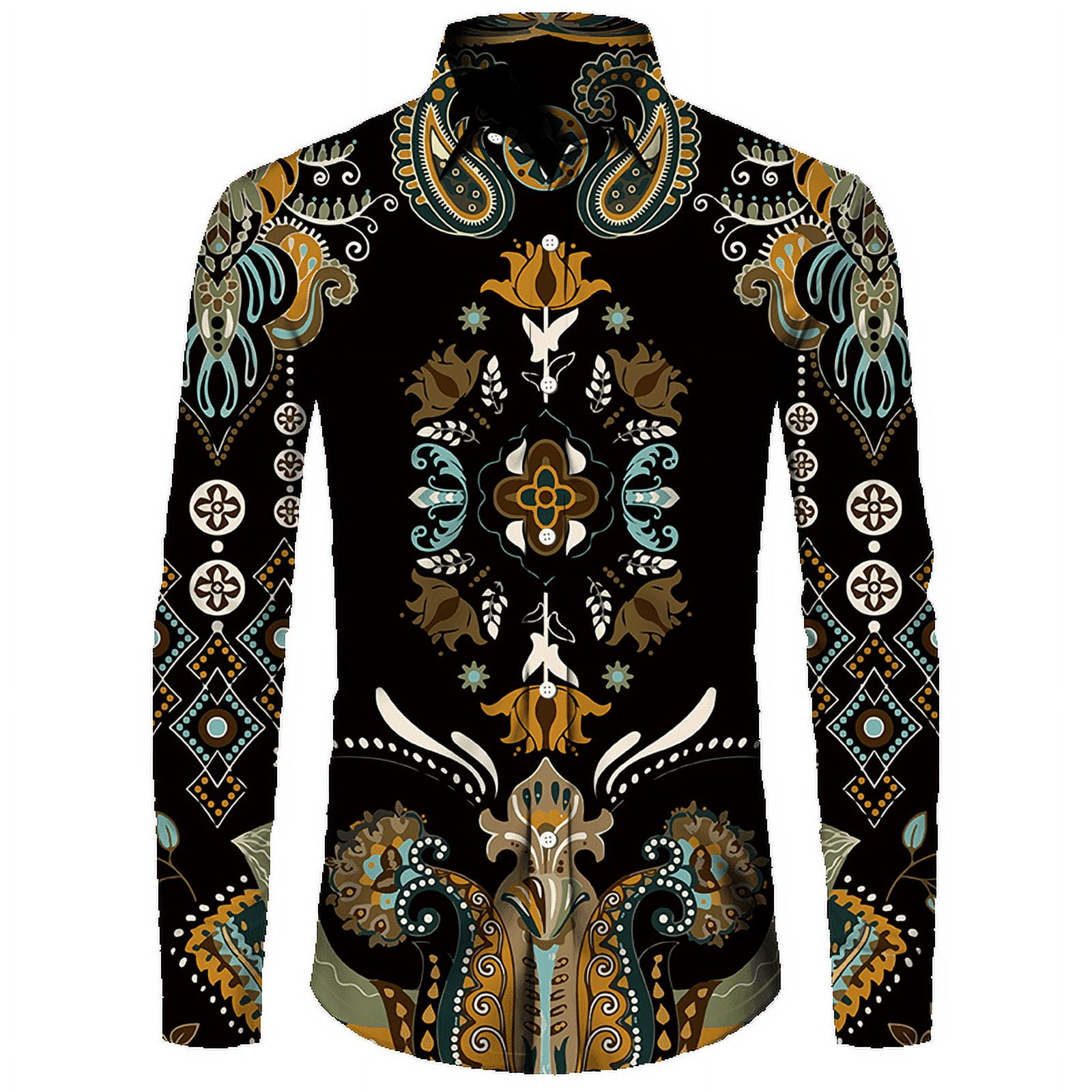 Autumn Ethnic Style Long Sleeve Shirts Retro Pattern Men's Shirt Trend ...