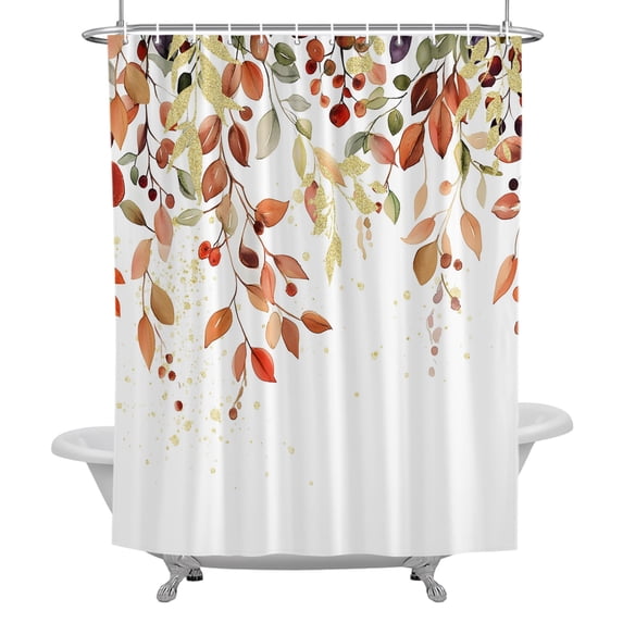 Autumn Eucalyptus Leaf Berry Shower Curtain, Fall Watercolor Farm ...