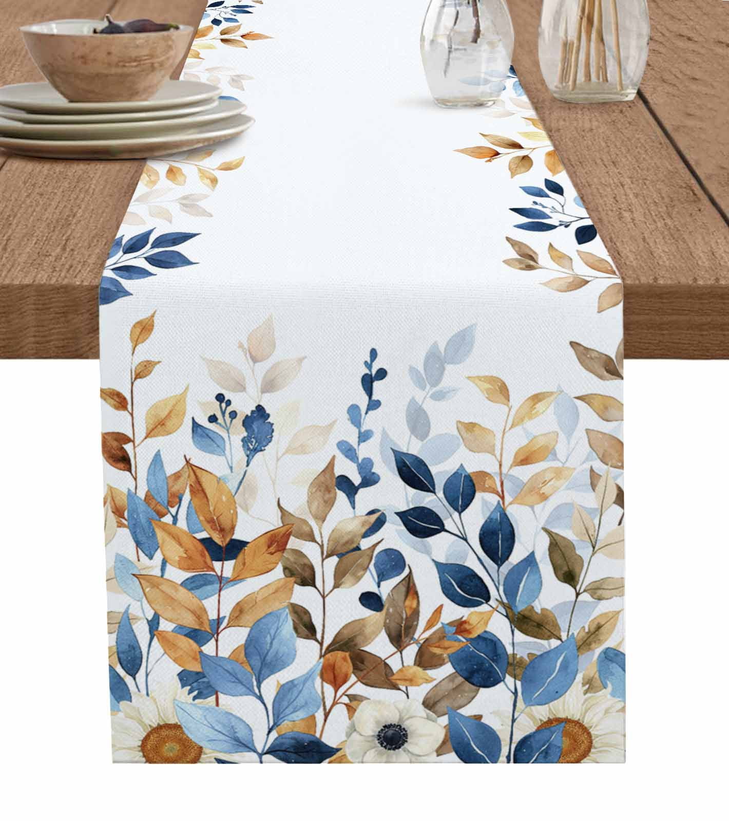 Autumn Eucalyptus Leaf Sage Green Leaf Plant Table Runner ration Home r ...