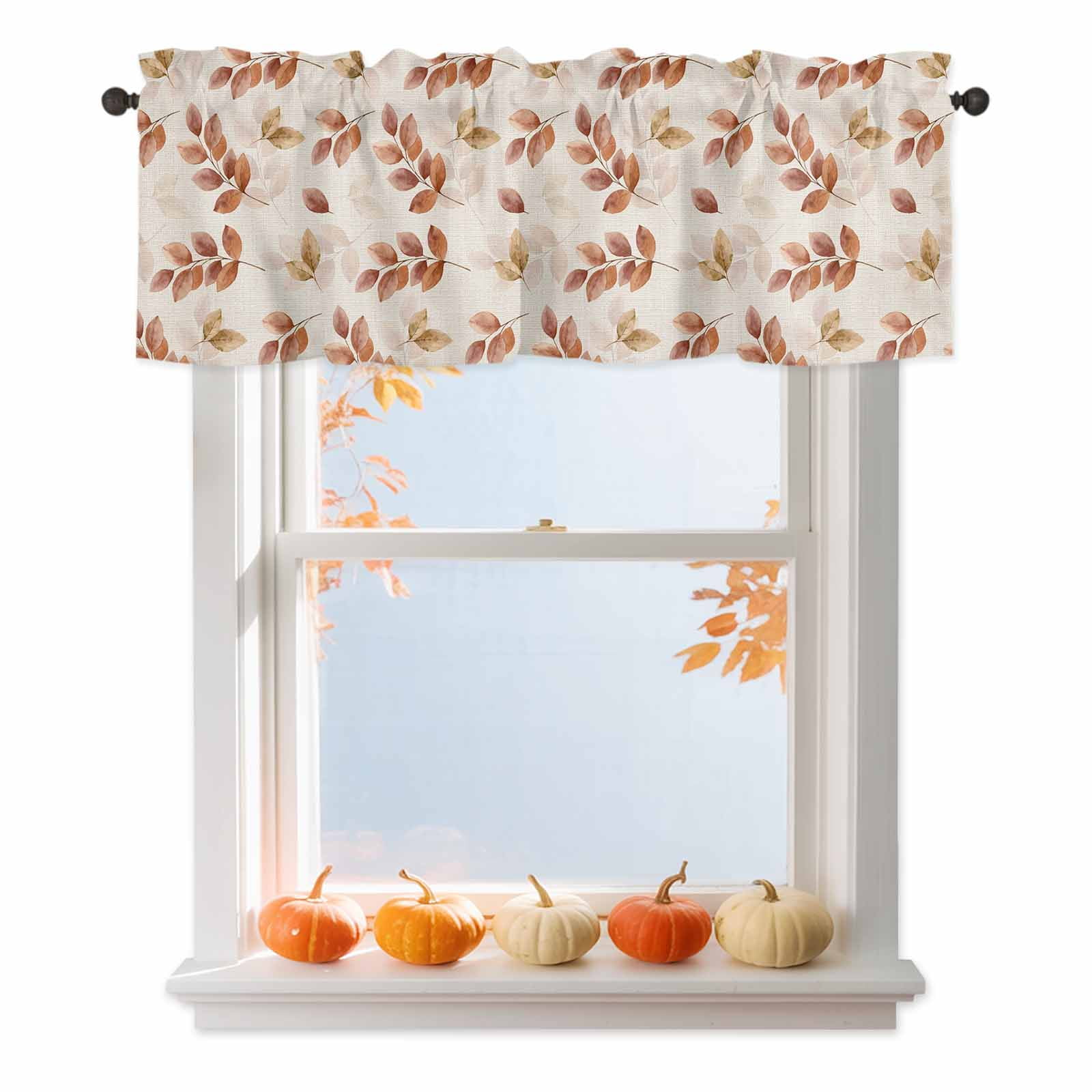Autumn Eucalyptus Leaves Orange Gradient Valances for Windows,Kitchen ...