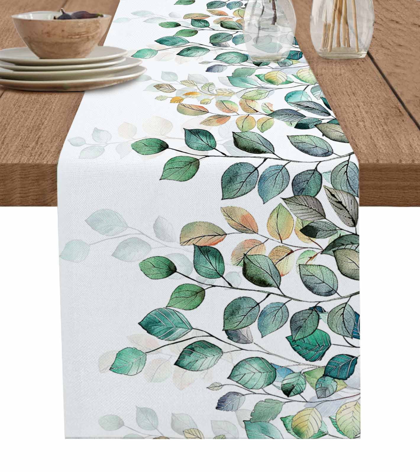 Autumn Eucalyptus Leaves Plant Table Runners Dresser Scarf Table r ...