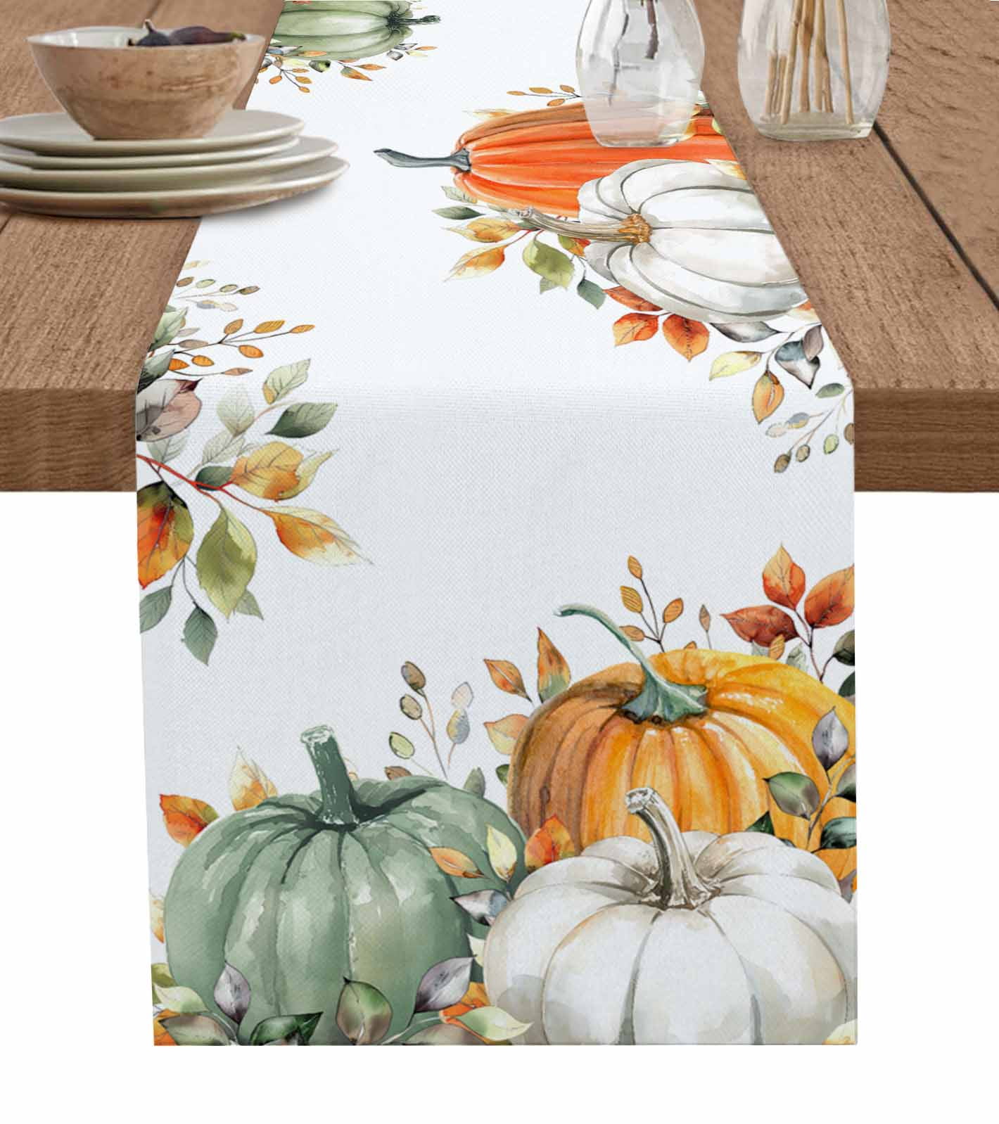 Autumn Eucalyptus Leaves Pumpkin Table Runner Wedding r Table Runner ...