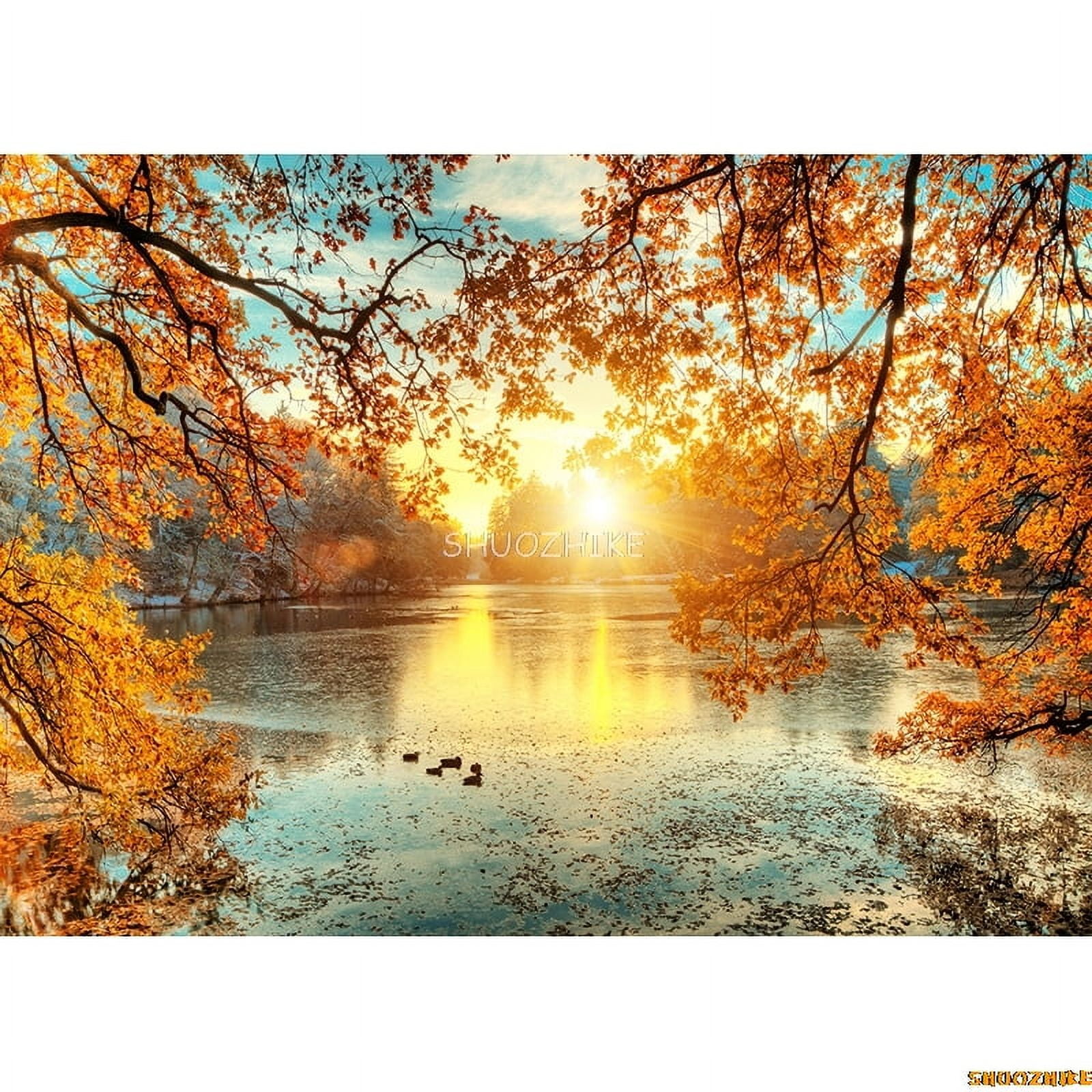 Autumn European Street Scery Photography Backdrops Props Blue Sky White ...