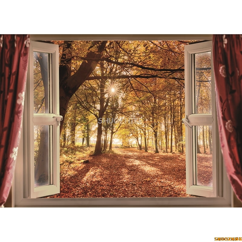 Autumn European Street Scery Photography Backdrops Props Blue Sky White ...