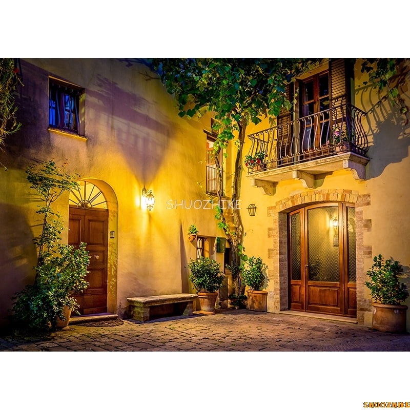 Autumn European Street Scery Photography Backdrops Props Blue Sky White ...