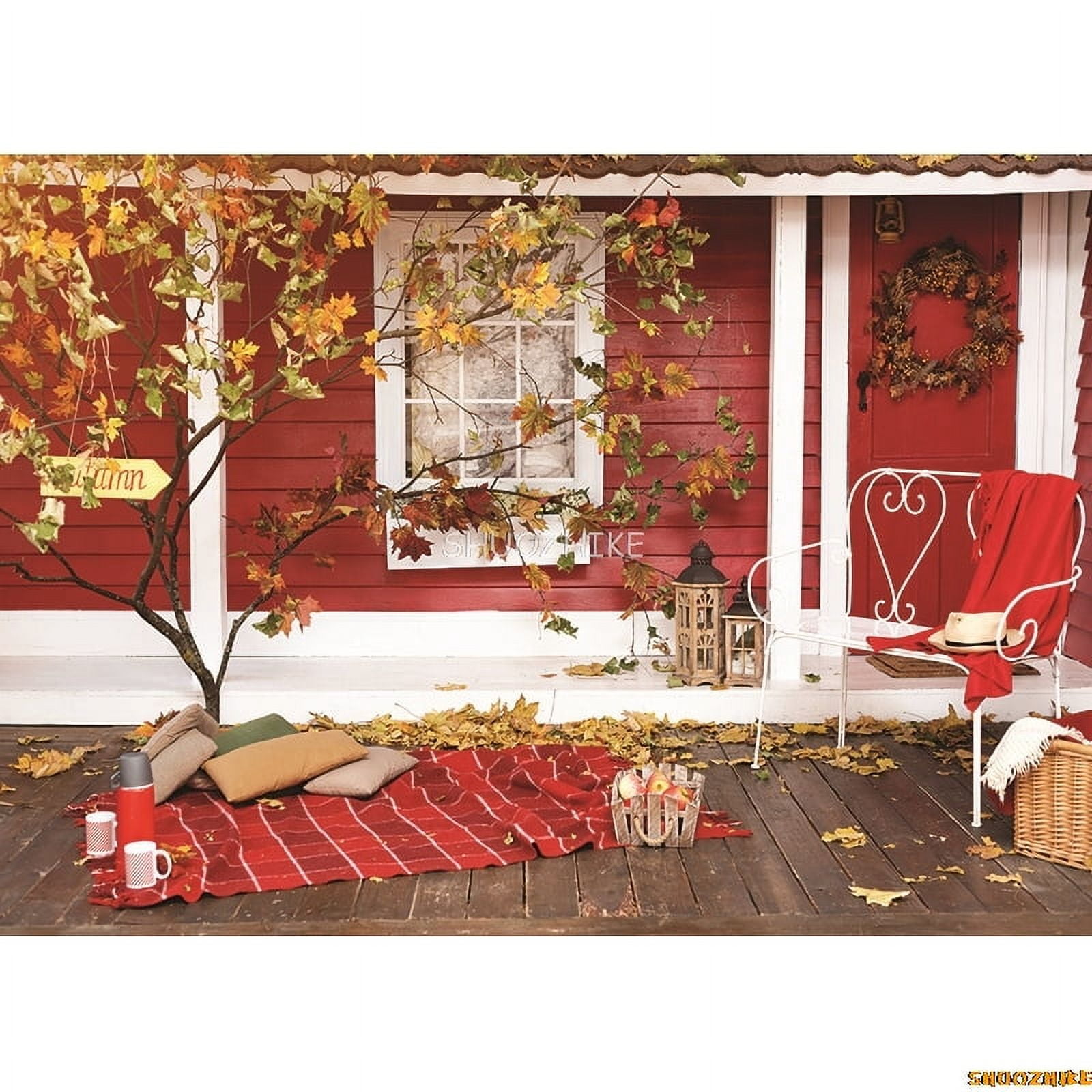 Autumn European Street Scery Photography Backdrops Props Blue Sky White ...