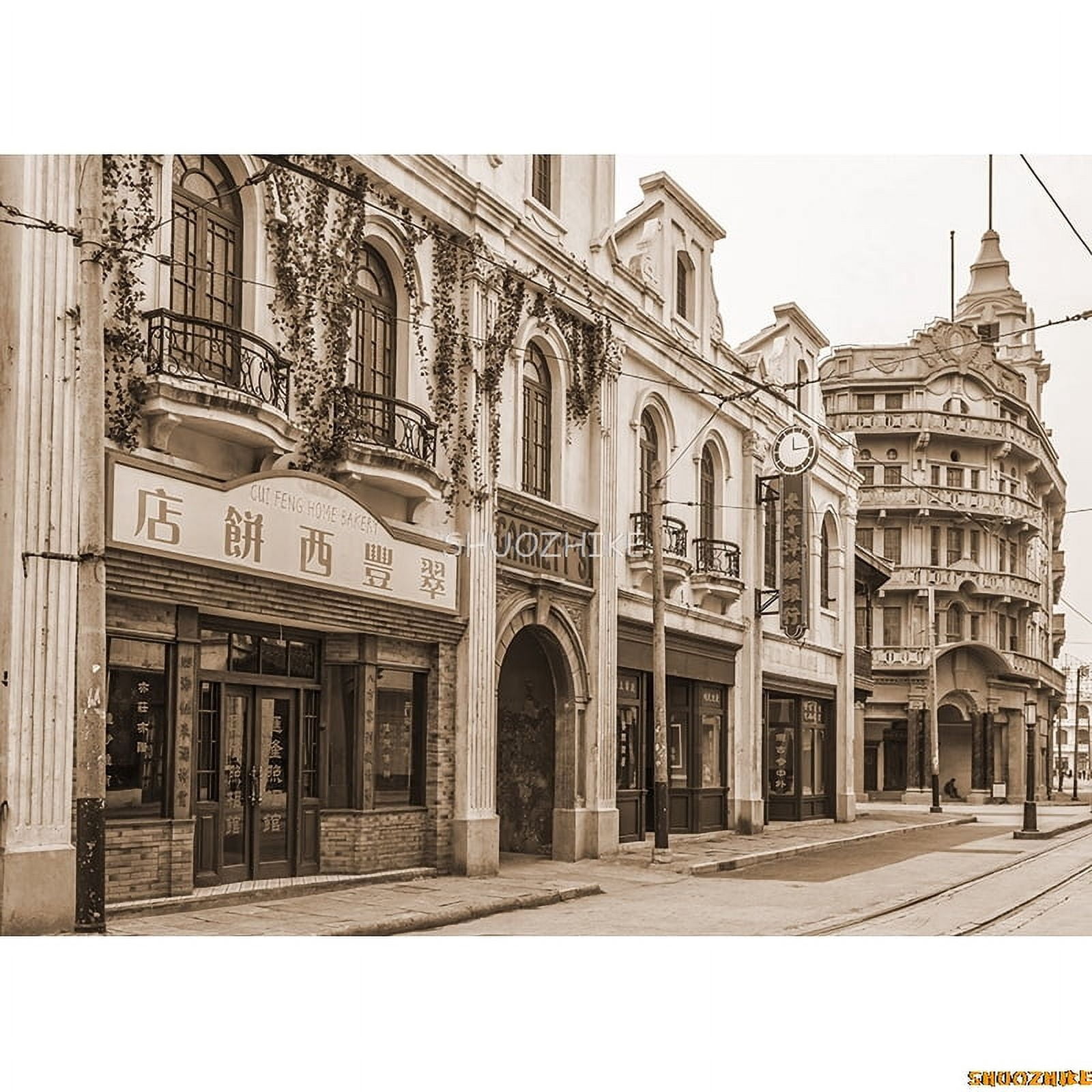 Autumn European Street Scery Photography Backdrops Props Blue Sky White ...