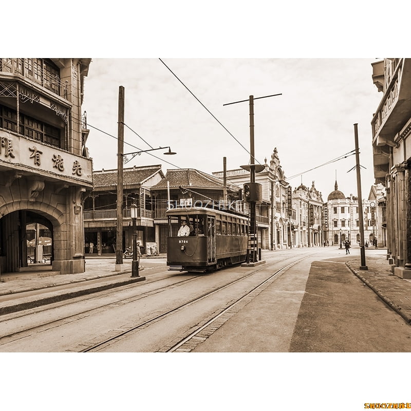 Autumn European Street Scery Photography Backdrops Props Blue Sky White ...