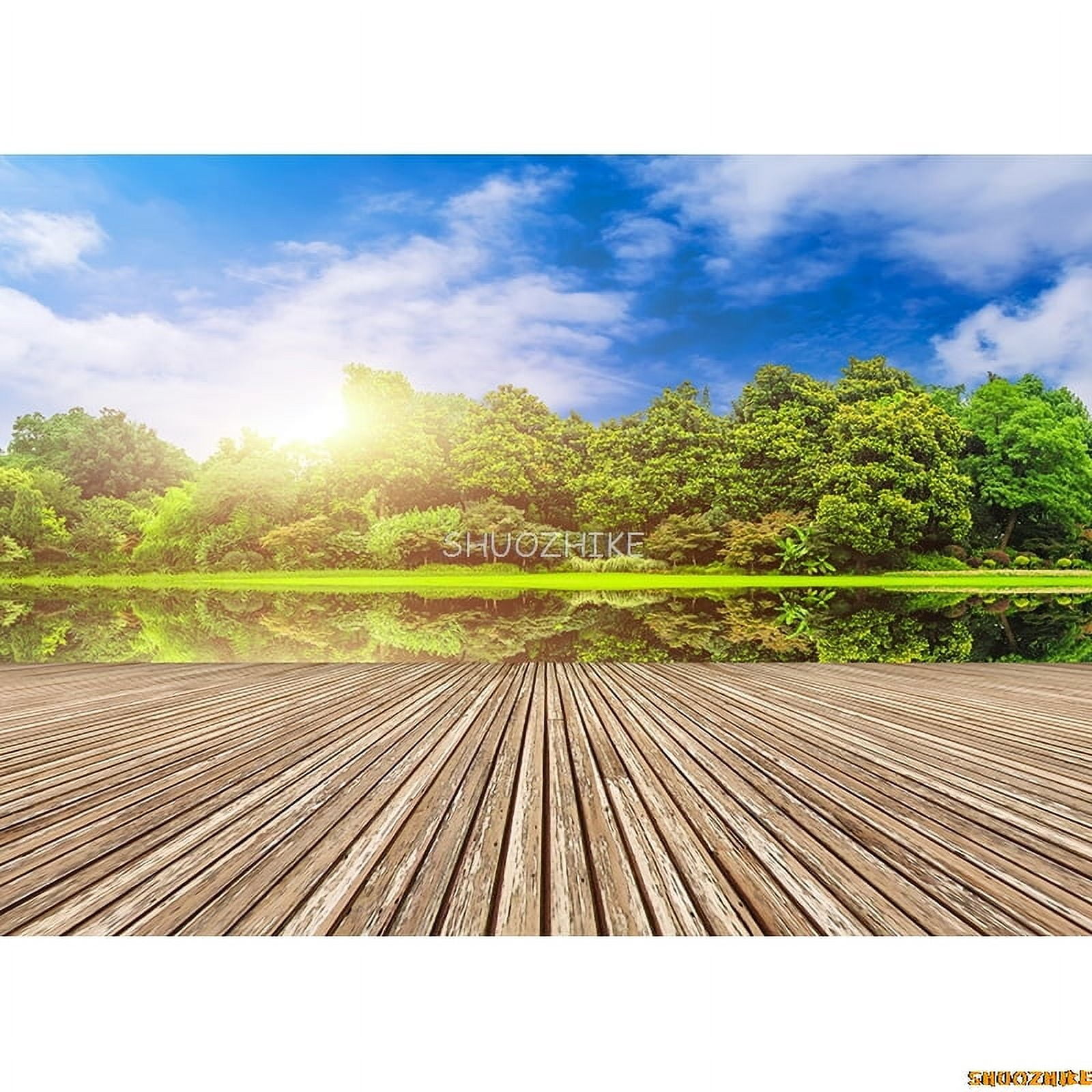 Autumn European Street Scery Photography Backdrops Props Blue Sky White Cloud Nature lawn Forest ...