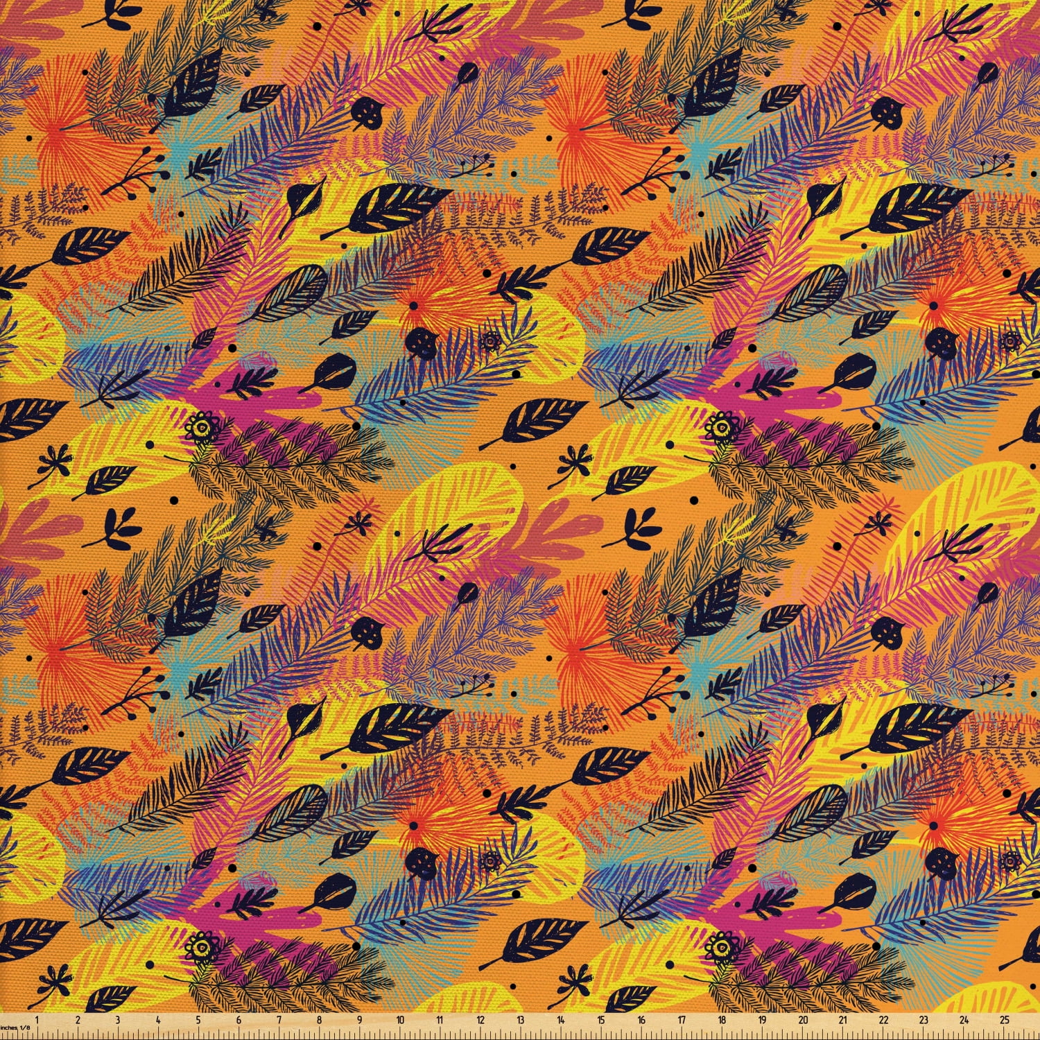 Ambesonne Autumn Fabric by the Yard Upholstery, Colorful Sketchy ...