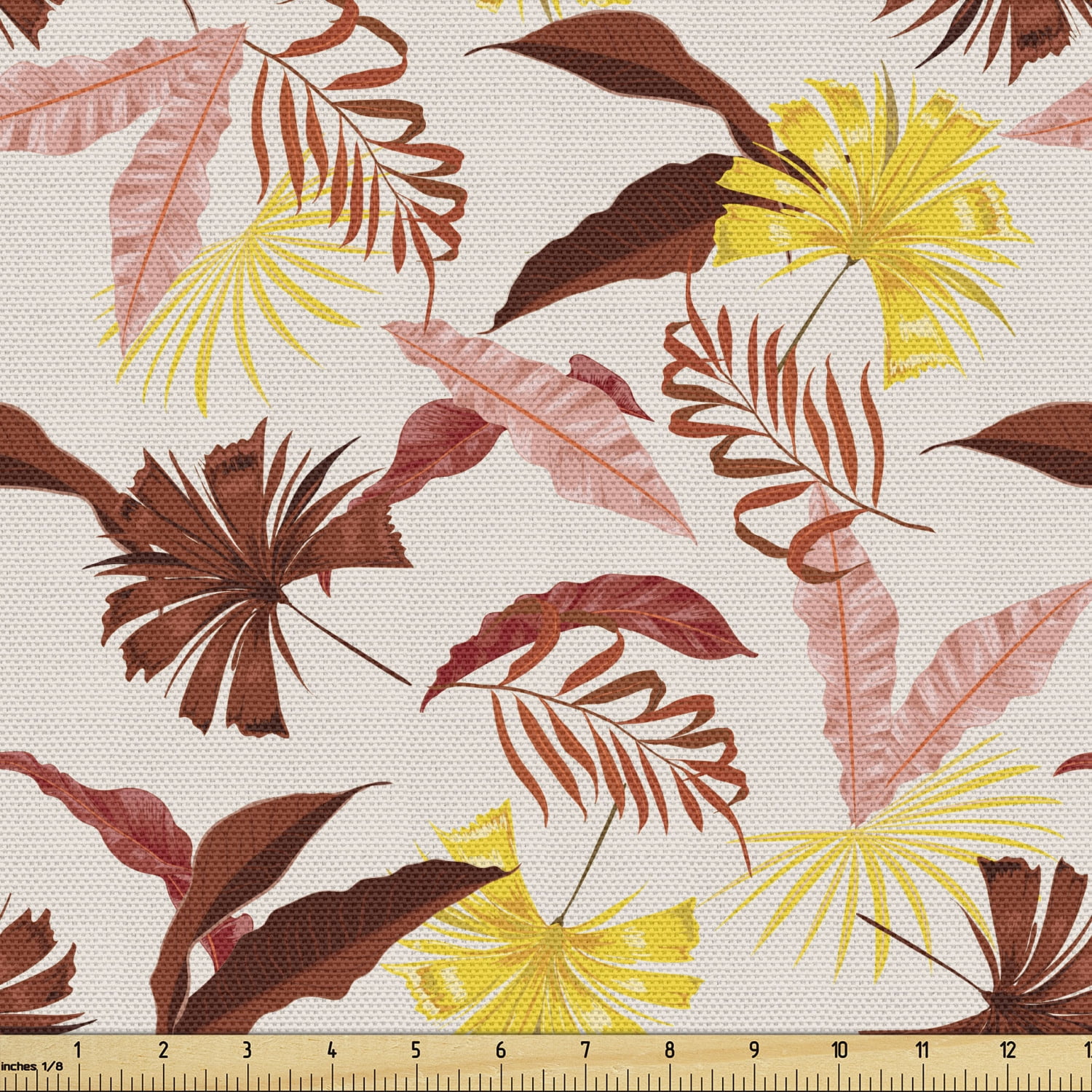 Autumn Fabric by the Yard, Earth Tones Inspired Exotic Leaves and ...