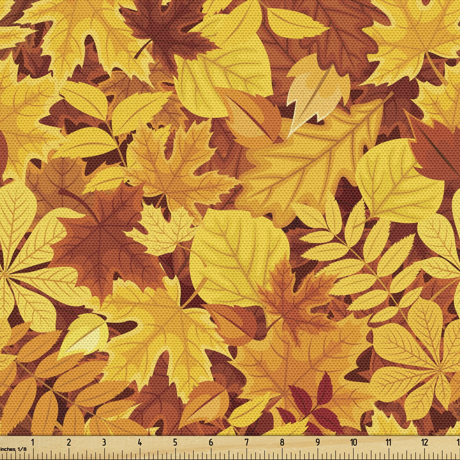 Ambesonne Tree Fabric by the Yard Upholstery, Shady Fall Oak Maple Leaf ...