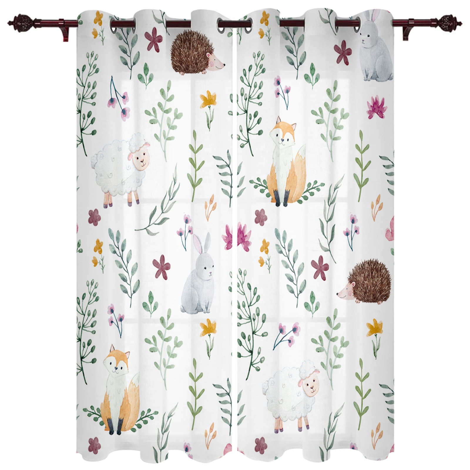 Autumn Fall Cute Children Hedgehog Fox Window Curtains Dark Living Room ...