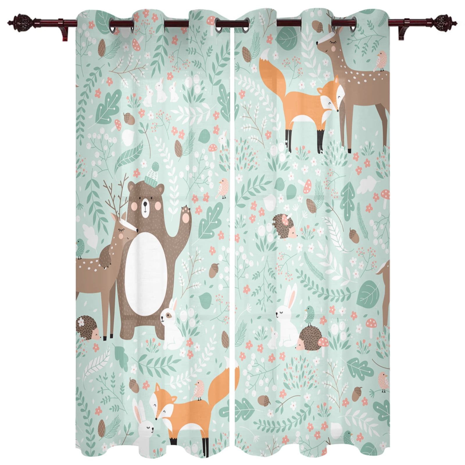 Autumn Fall Cute Children Hedgehog Fox Window Curtains Dark Living Room ...