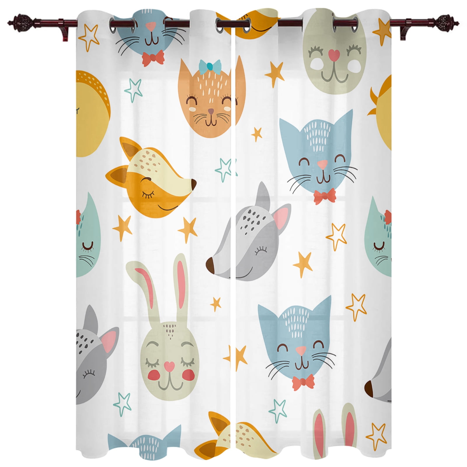 Autumn Fall Cute Children Hedgehog Fox Window Curtains Dark Living Room