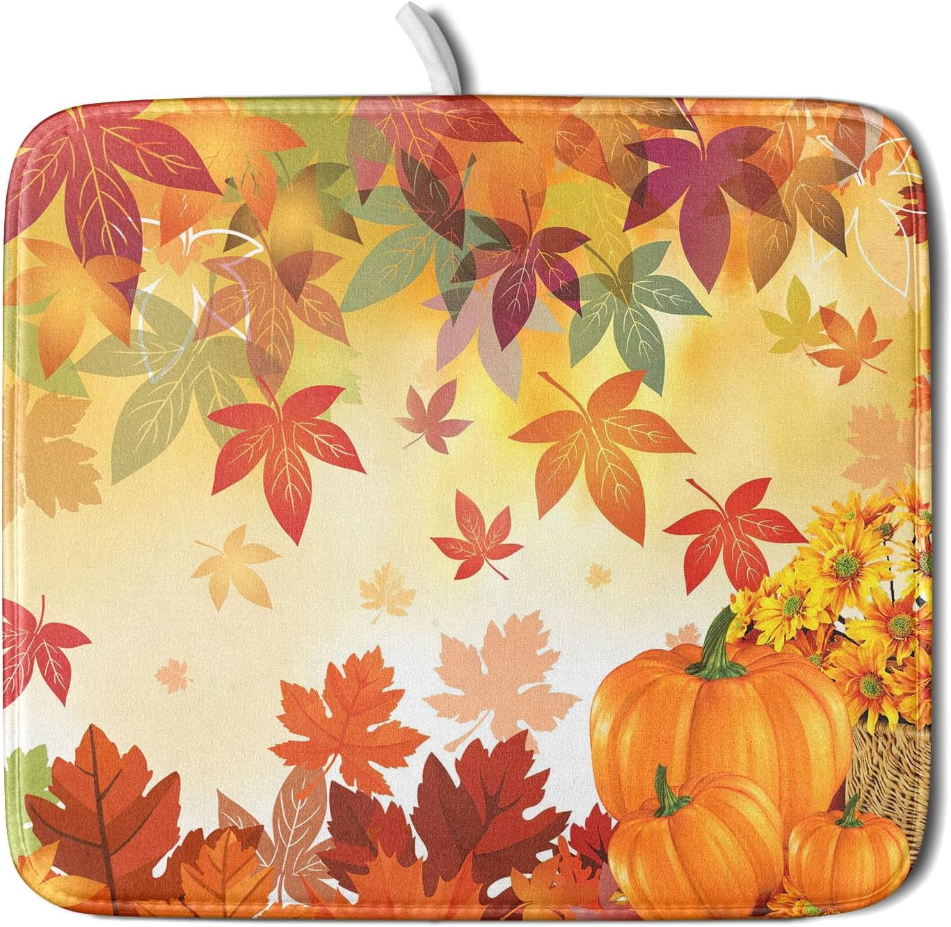Autumn Fall Dish Drying Mat for Kitchen Counter Pumpkin Maple Leaves ...