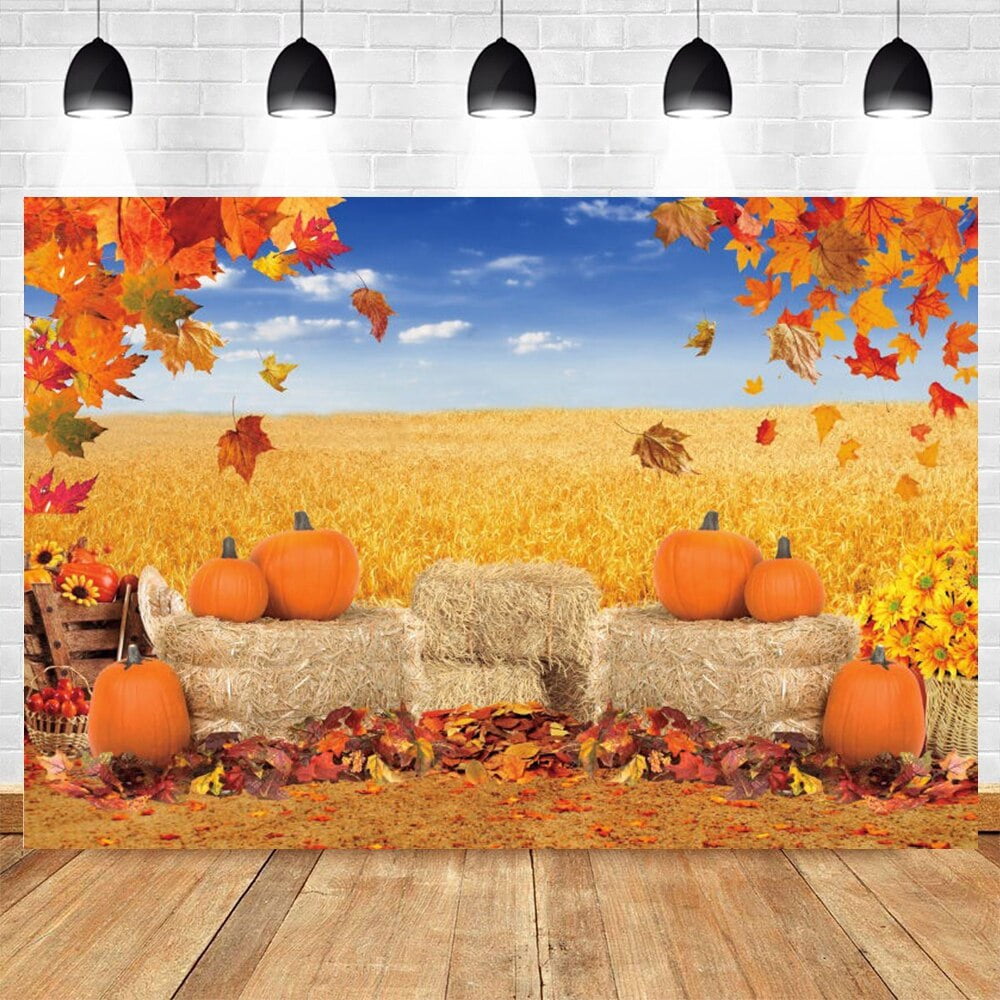 Autumn Fall Farm Pumpkin Barn Photography Backdrops Fallen Leaves Field ...