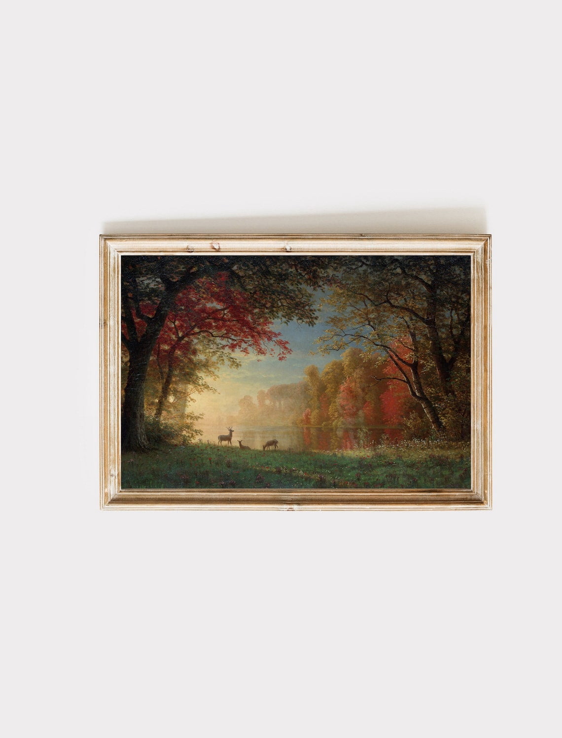 Autumn Fall Landscape Art Print, Cottagecore Art, Deer By A Lake Print ...